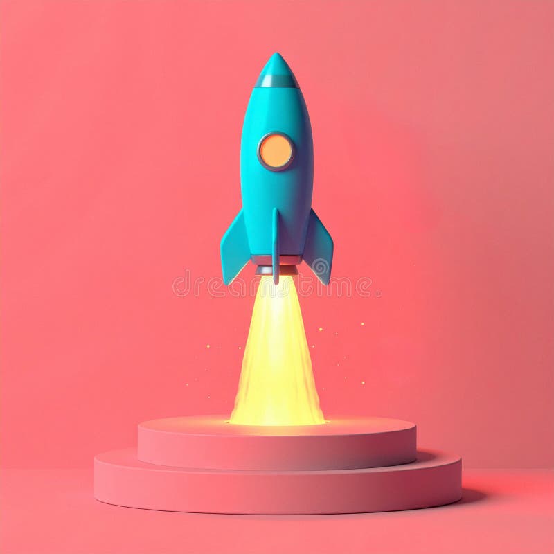 Rocket Ship Launching from a Platform, Luminous Trail, 3D Drawing in ...