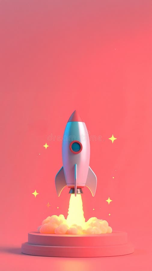 Rocket Ship Launching from a Platform, Luminous Trail, 3D Drawing in ...