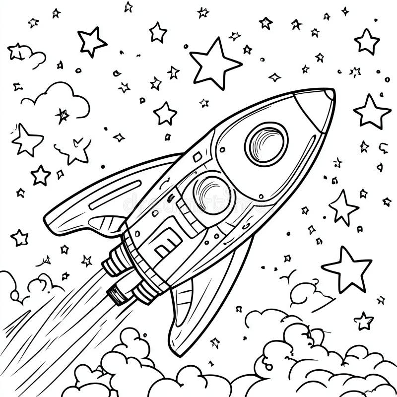 Rocket Ship Launching into Space through Stars and Clouds Stock Image ...