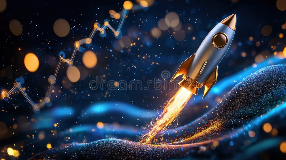 Rocket Ship with a Light Launching, Engine Bulb Symbolizing Innovation ...