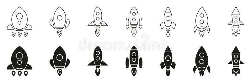Rocket Ship Line and Solid Icon Set. Space Exploration, Innovation, and ...