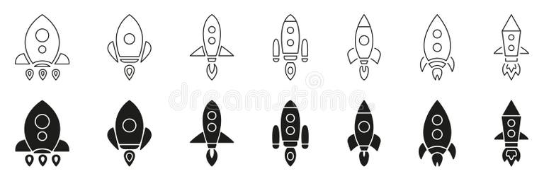 Rocket Ship Line and Solid Icon Set. Space Exploration, Innovation, and ...