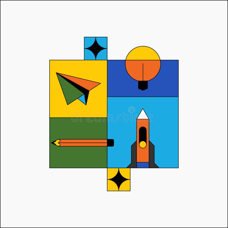 Rocket Ship and Paper Plane in Flat Vector Illustration Symbolizing ...