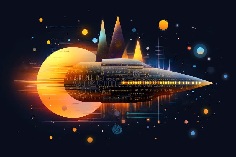 Rocket Ship Soaring through Vibrant Cosmic Space Filled with Planets ...
