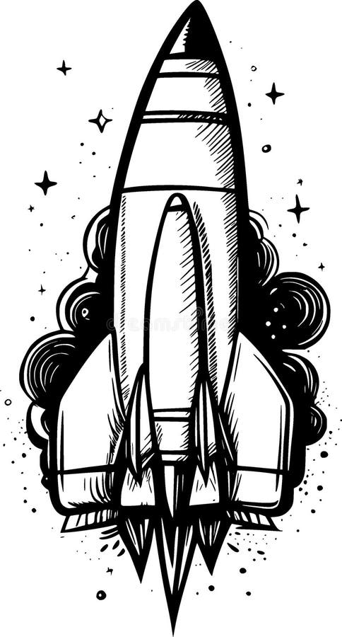 Rocket Ship in Space. Hand Drawn Illustration Stock Illustration ...