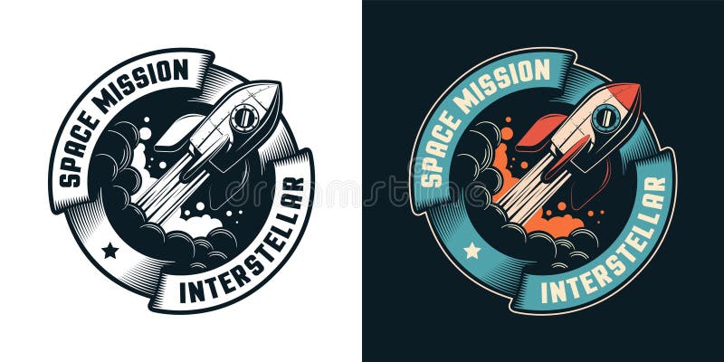 Rocket Ship with a Stylized Flame - Retro Logo Stock Vector ...