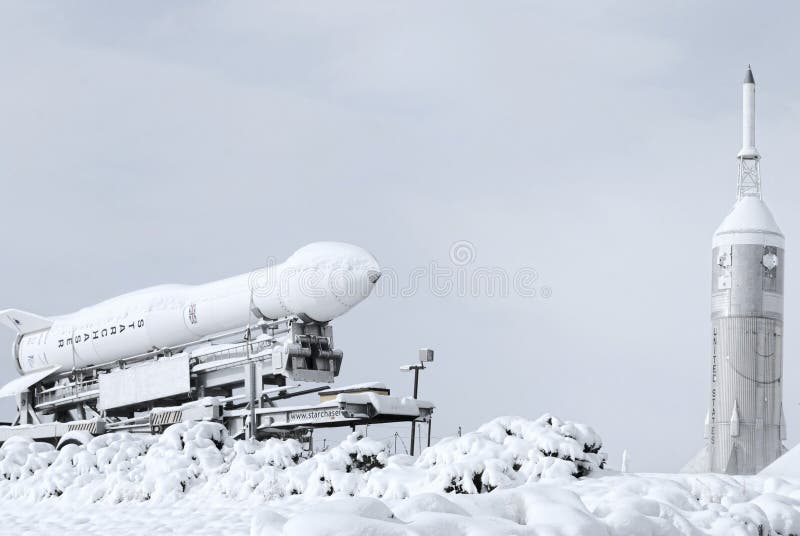 Rocket and Shuttle Covered in Snow at a Space Museum Editorial Photo ...