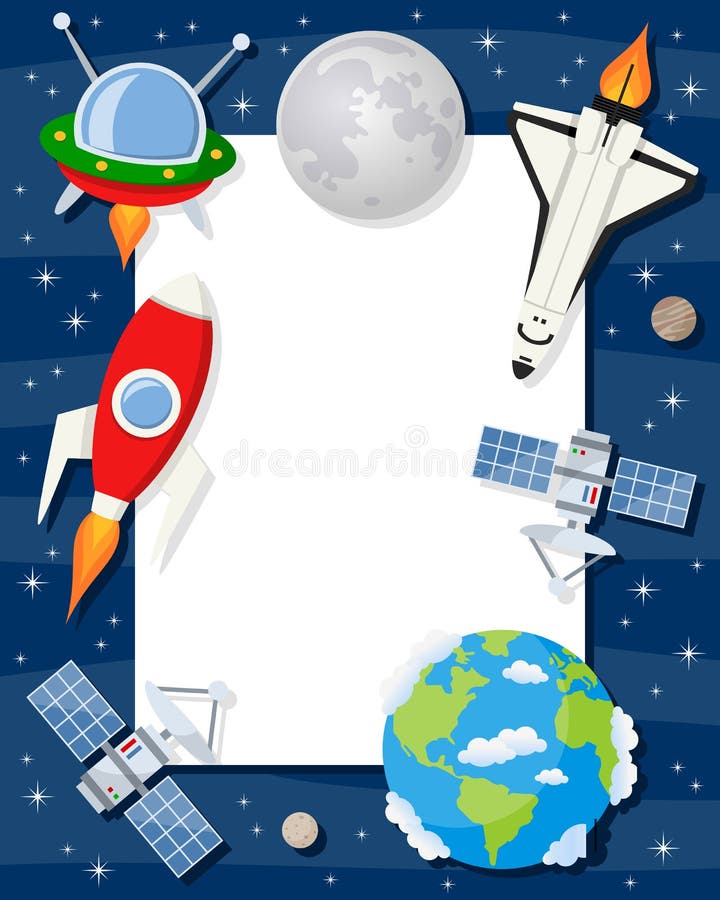Rocket Shuttle Satellites Vertical Frame Stock Vector - Illustration of ...