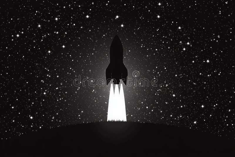 Rocket Silhouette Against Starry Night Sky Background Stock ...