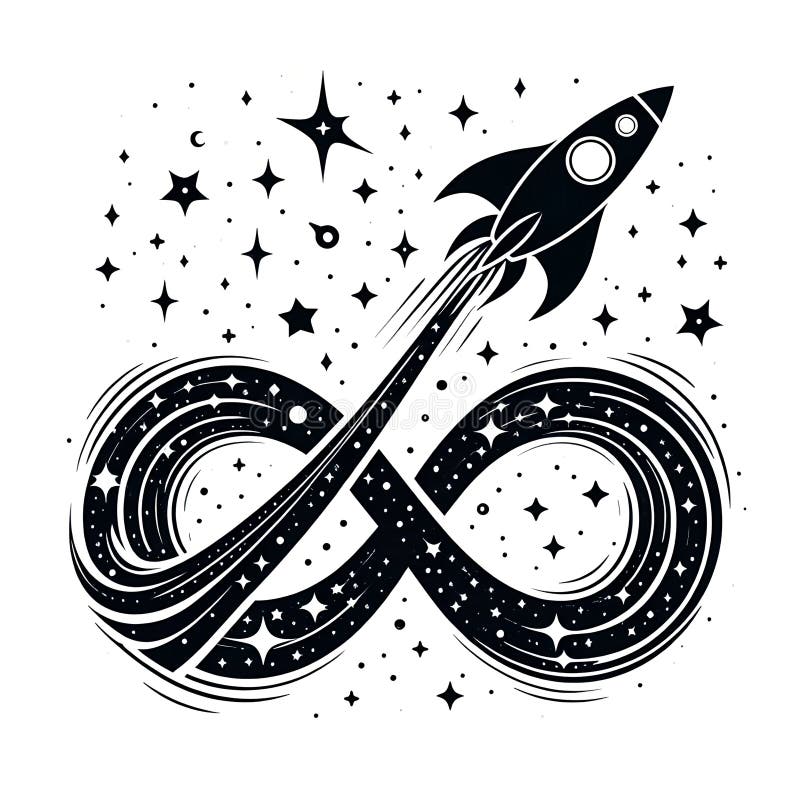 A Rocket Silhouette Flying Upward with Its Trail Forming an Infinity ...