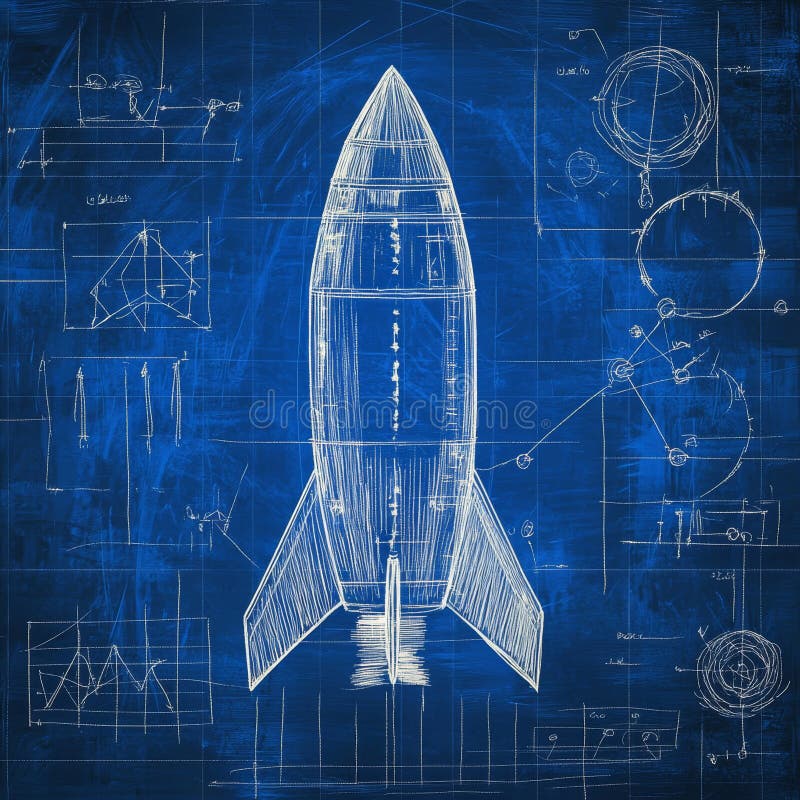 Rocket Sketch on Blue Background. Hand Drawn Vector Illustration Stock ...
