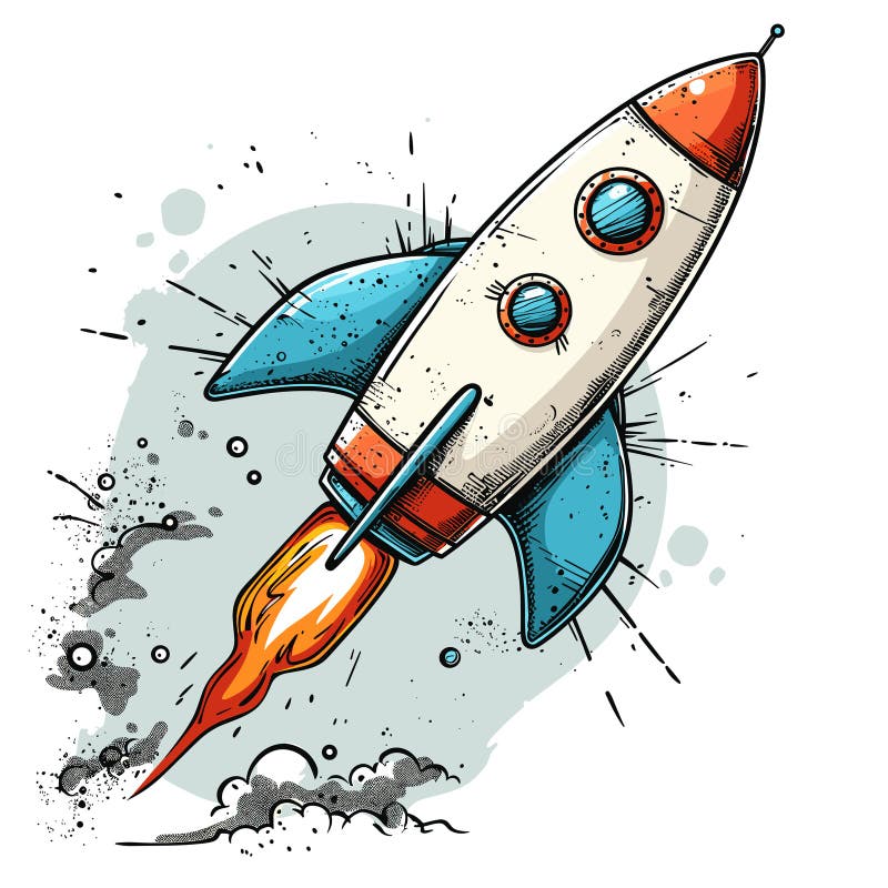 Rocket Sketch. Hand Drawn Vector Illustration. Isolated on White ...