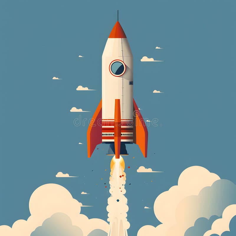 Rocket Soaring through the Blue Sky, Displaying Its Powerful Fins Stock ...