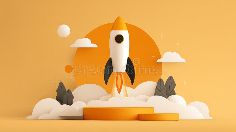 Rocket Soaring through Clouds with Sun in Background Stock Image ...
