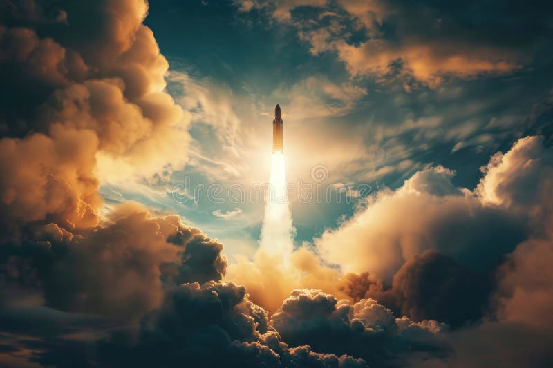 A Rocket Soaring through a Cloudy Sky, Ideal for Use in Scenes about ...