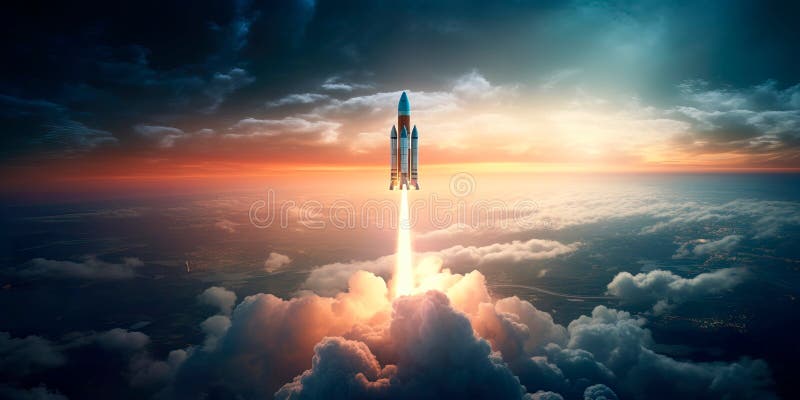 Rocket Soaring into the Depths of Deep Space, Leaving the Earth Behind ...