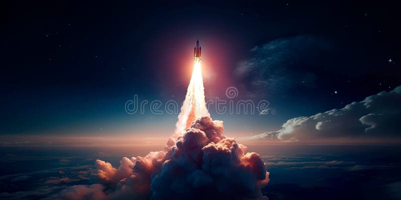 Rocket Soaring into the Depths of Deep Space, Leaving the Earth Behind ...