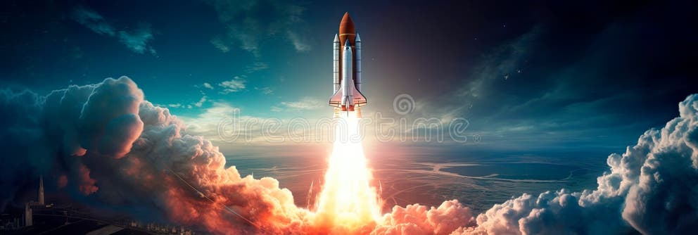 Rocket Soaring into the Depths of Deep Space, Leaving the Earth Behind ...