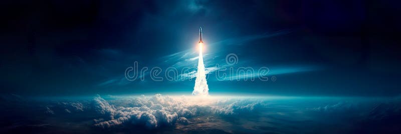 Rocket Soaring into the Depths of Deep Space, Leaving the Earth Behind ...