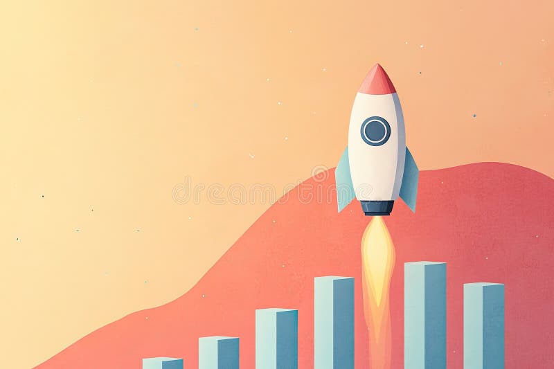 A Rocket is Soaring High Above a Colorful Graph in the Sky Stock ...