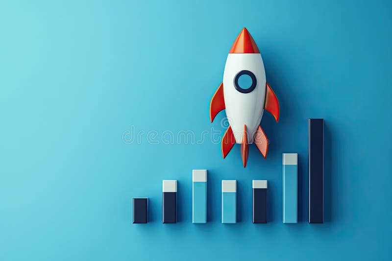 A Rocket is Soaring High Above a Colorful Graph in the Sky Stock ...
