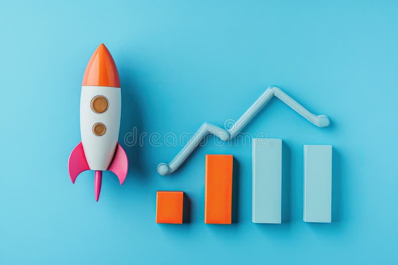 A Rocket is Soaring High Above a Colorful Graph in the Sky Stock ...