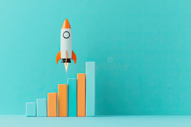 A Rocket is Soaring High Above a Colorful Graph in the Sky Stock ...