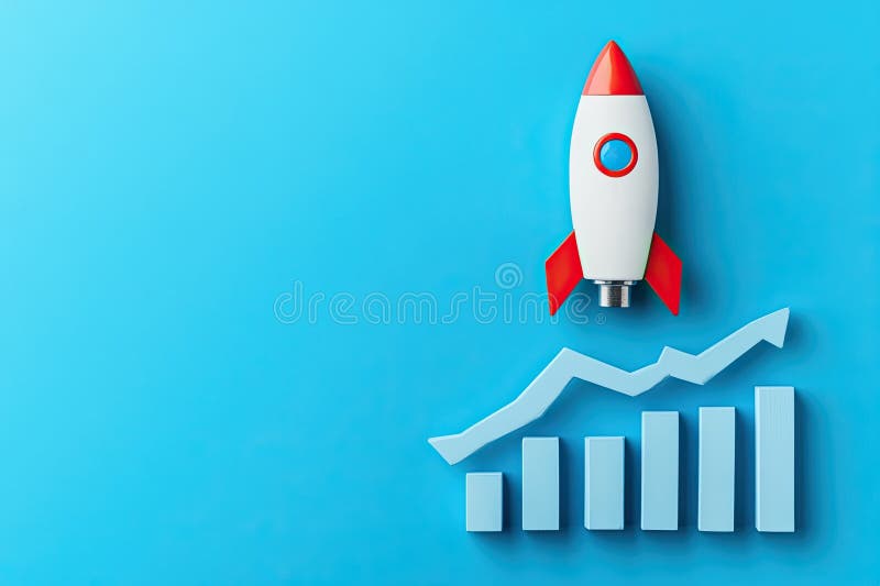 A Rocket is Soaring High Above a Colorful Graph in the Sky Stock ...