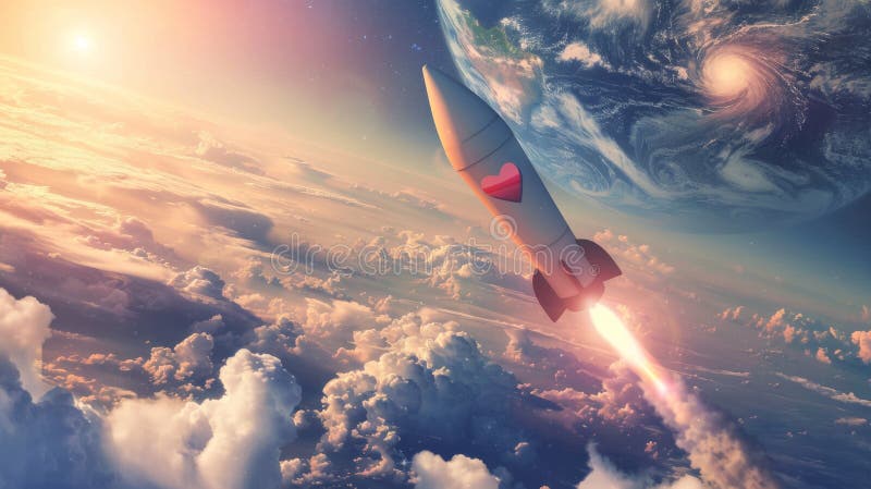 Rocket Soaring through Sky Above Clouds Stock Photo - Image of dynamic ...