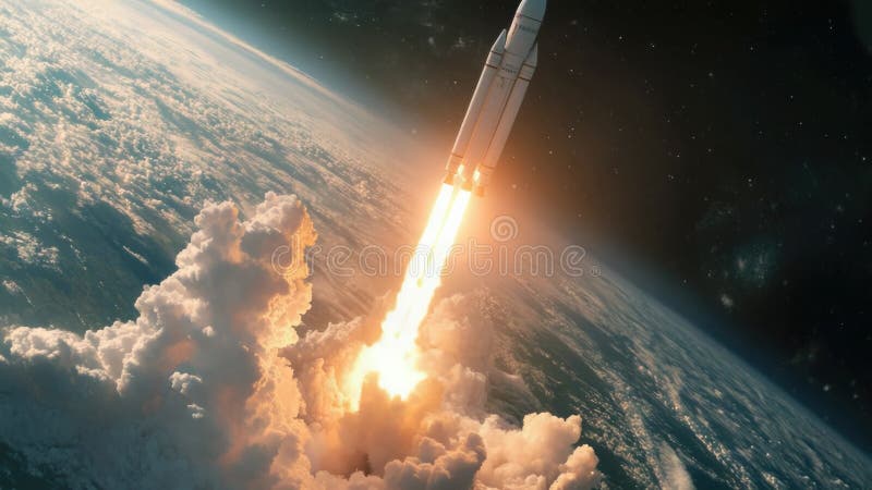 A Rocket Soaring through Space with the Curved Shape of the Earth ...