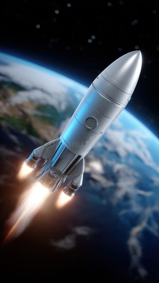 Rocket Soaring through Space with Planet Earth in Background, Space Exploration, Future ...