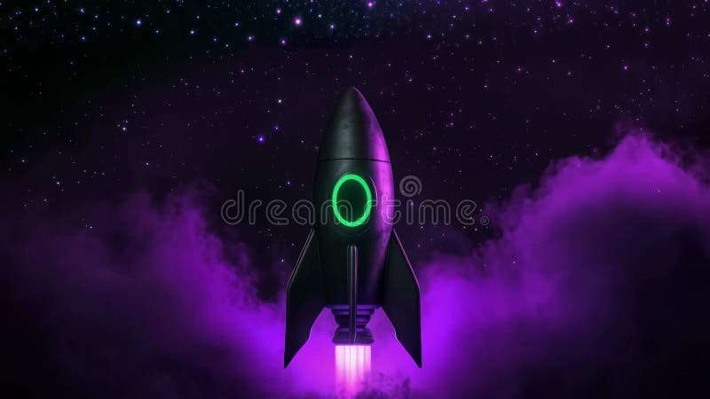 Rocket Launch in Purple Glow and Cosmic Space Stock Footage - Video of ...