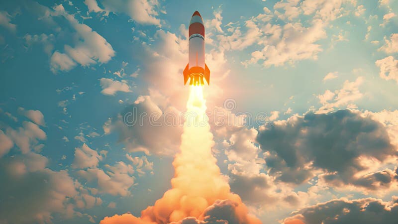 Rocket Launching into Sky with Clouds Stock Footage - Video of ...