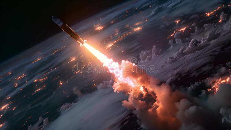 Rocket Soars through Sky Above Earth Stock Video - Video of horizon ...