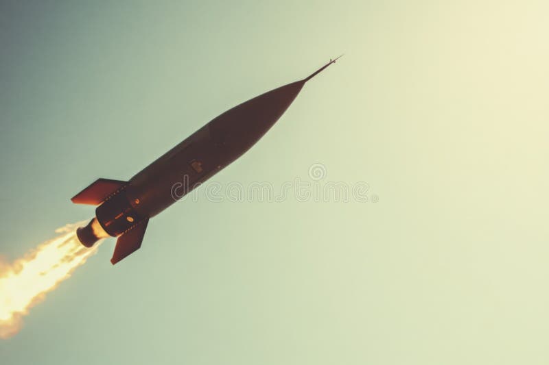 Rocket Launch through Clouds with Fiery Trail at Dusk. AI Generative ...