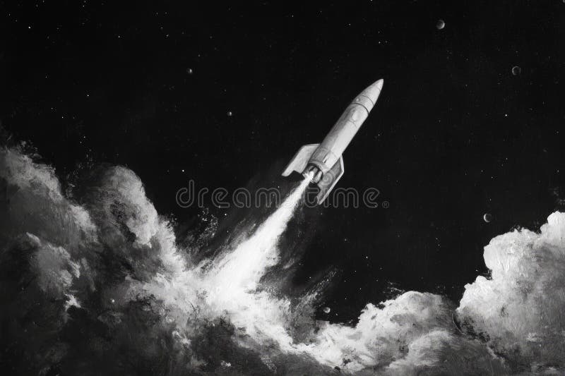 Rocket Launch through Clouds with Fiery Trail at Dusk. AI Generative ...