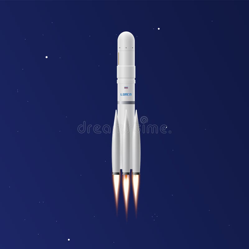 Rocket in Space Flying into the Galaxy, 3D Realistic Vector ...