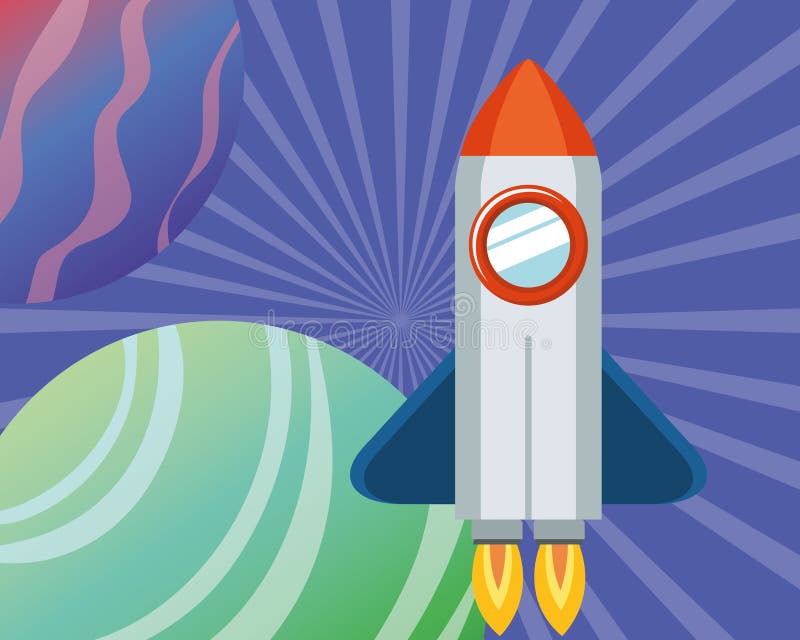 Rocket in the Space with Planets of the Solar System Stock Vector ...
