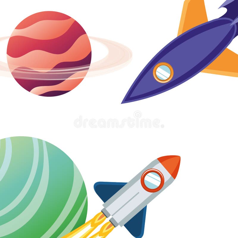 Rocket in the Space with Planets of the Solar System Stock Vector ...