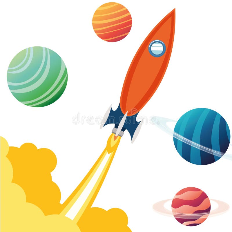 Rocket in the Space with Planets of the Solar System Stock Vector ...