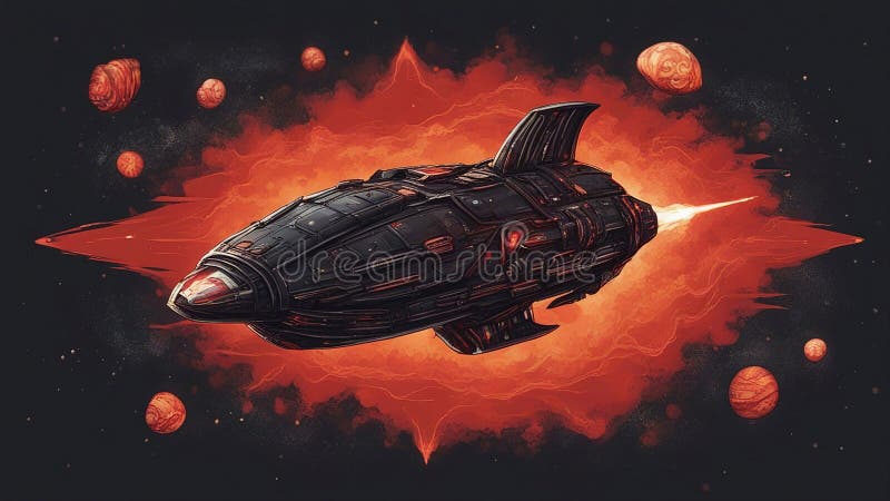 Rocket in Space a Powerful Space Ship with a Black and Red Seashell ...
