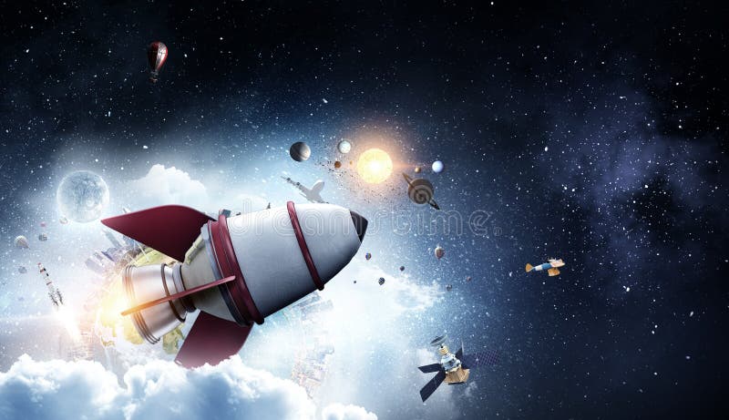 Rocket Space Ship . Mixed Media Stock Illustration - Illustration of ...