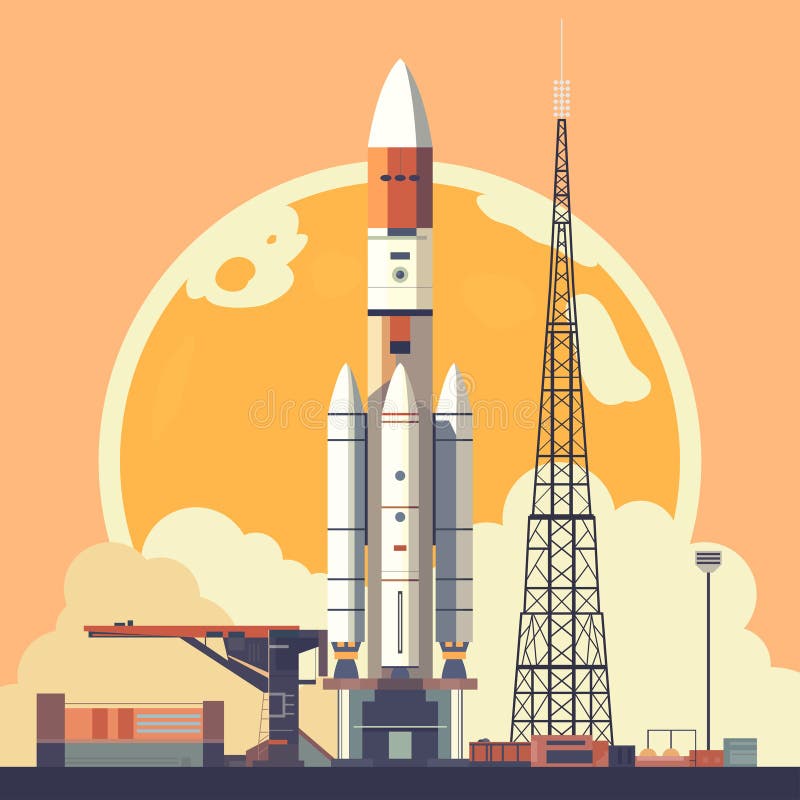 The Rocket is at the Spaceport Preparing for Launch Stock Vector - Illustration of universe ...