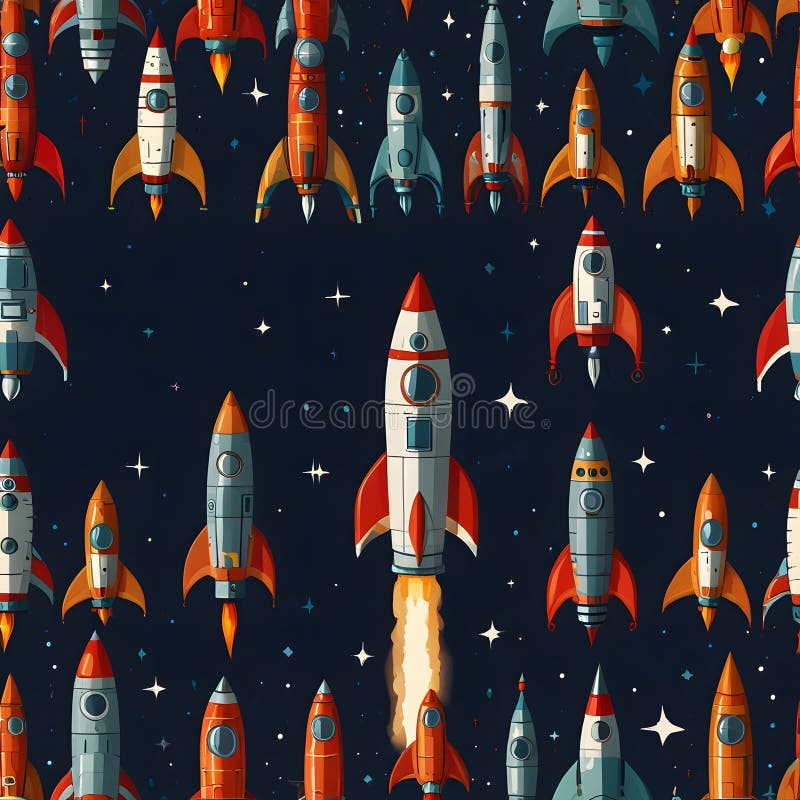 Rocket Spaceship Cosmic Cosmos Space Planet Blue Pattern Stock ...