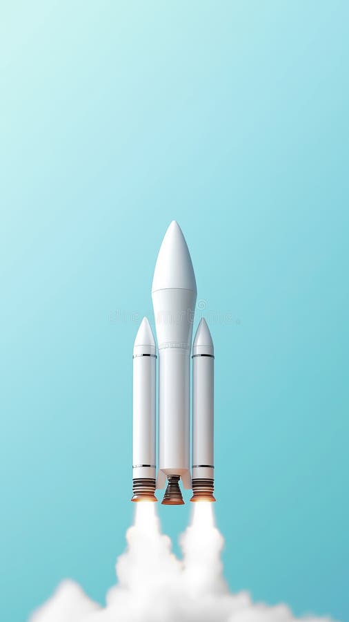 Rocket or Spaceship Launch on Vertical Blue Background with Copy Space ...