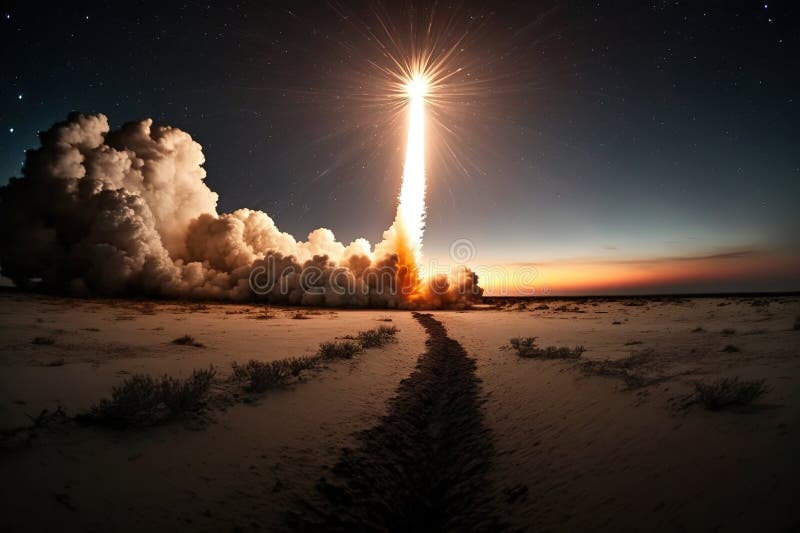 Rocket Spaceship Starting from Earth Stock Illustration - Illustration ...