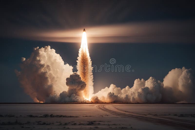 Rocket Spaceship Starting from Earth Stock Illustration - Illustration ...