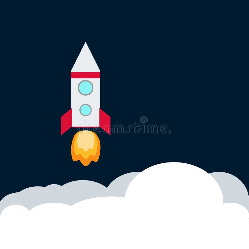 Rocket. Spaceship Take Off with Fire Stock Illustration - Illustration ...