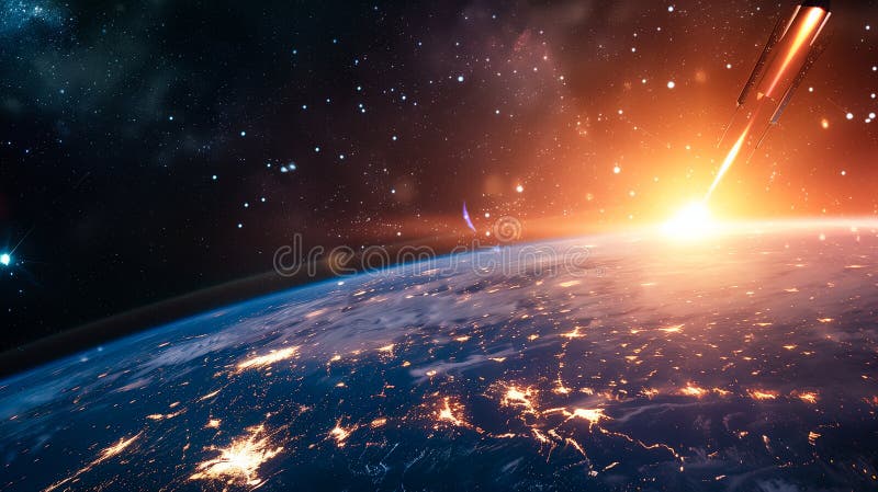 Rocket Spaceship Takes Off with Smoke into Space Stock Illustration ...