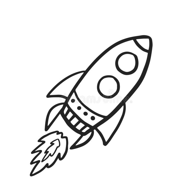 Rocket Spaceship. Vector Doodle Spaceship in Doodle Style Stock Vector ...